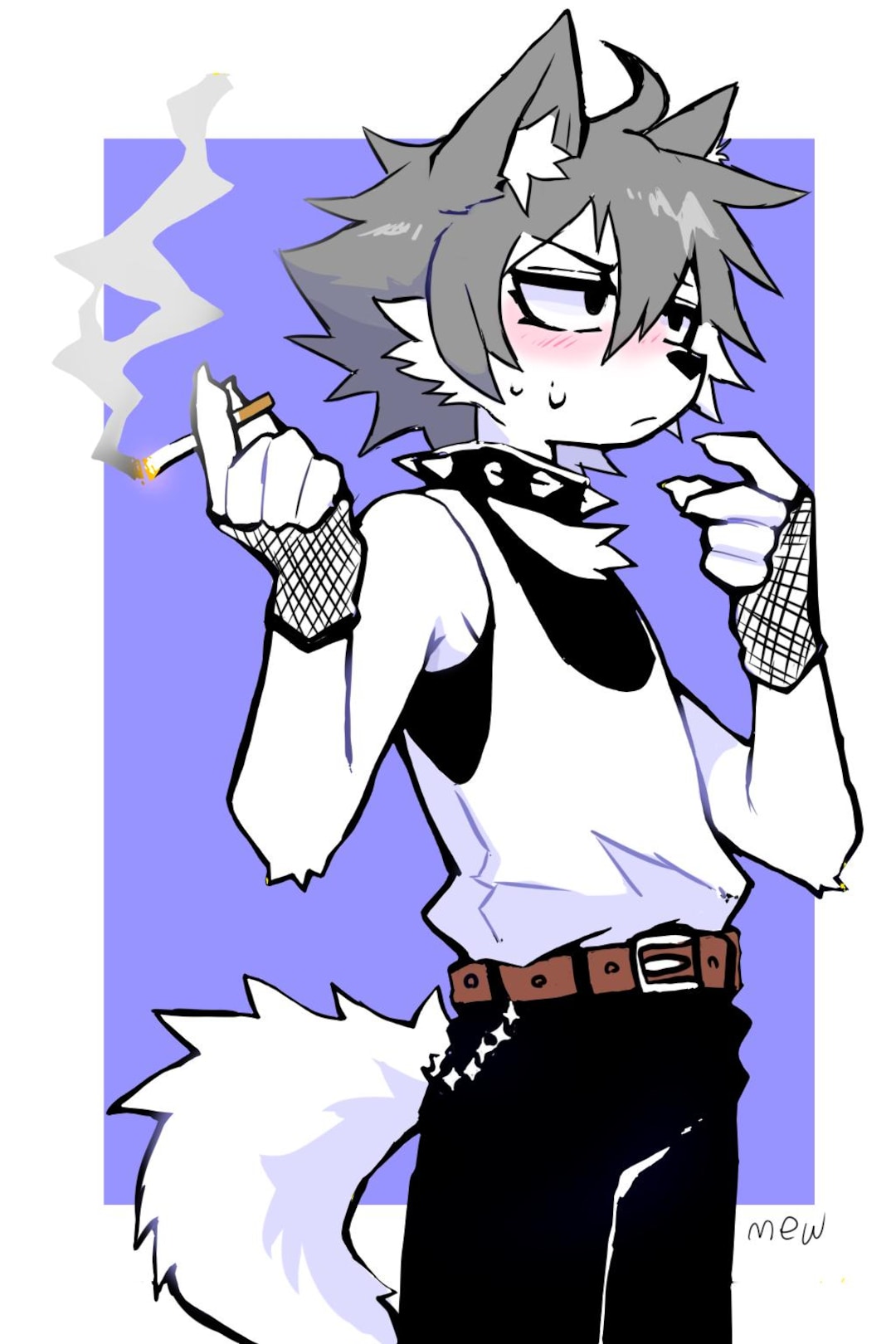 Anime Wolf Boy Kawaii Furry Fursona Smoking Cigarette Lineart Base - Etsy