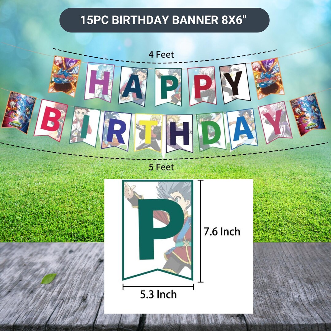 10ft Banner Beyblade Party Tableware Plates Cups Happy Birthday Theme ...