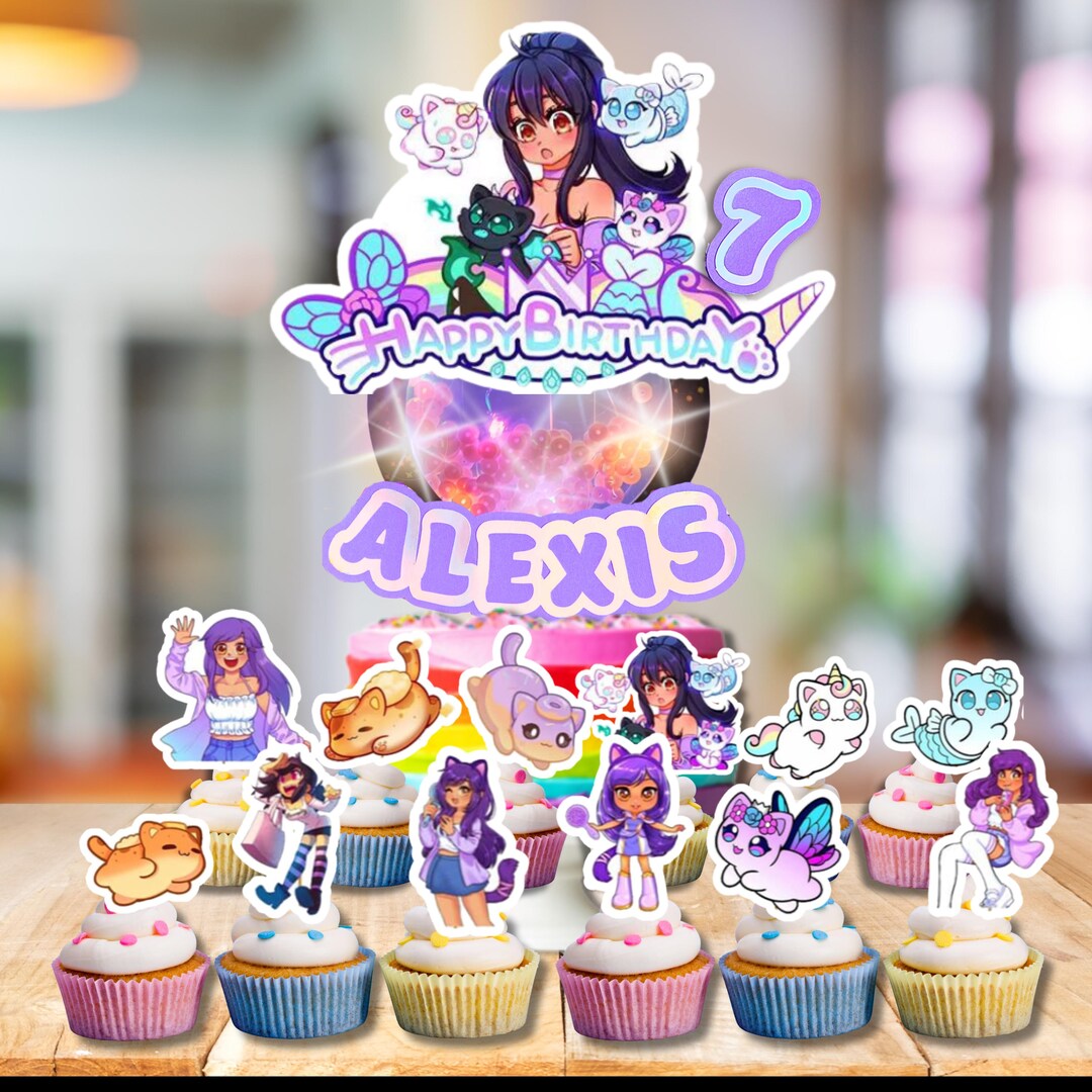 Aphmau Cartoon Personalized Cake Cupcake Topper Glitter Shaker LED ...
