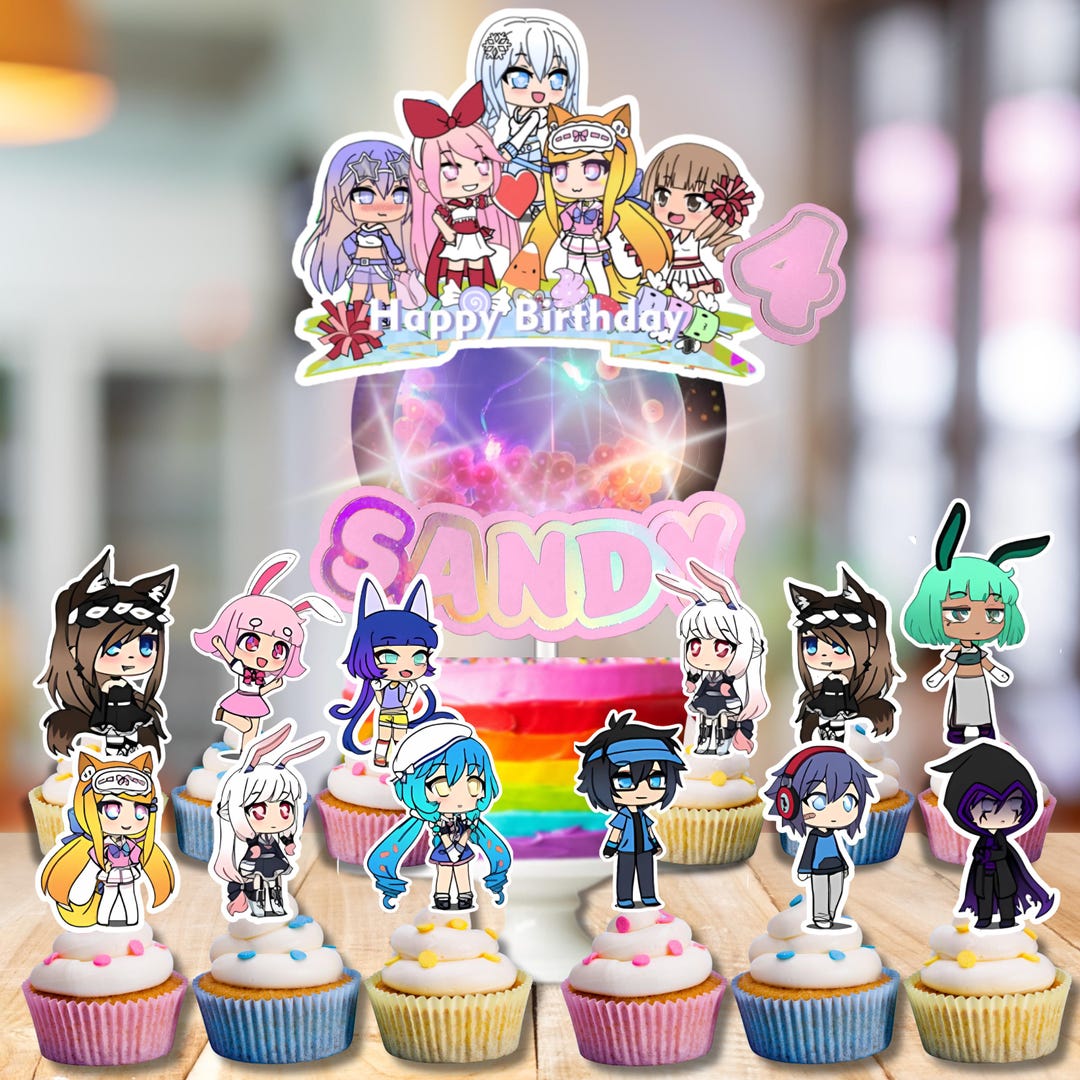 Gacha Personalized Cake Cupcake Topper Glitter Shaker LED Lights Happy ...