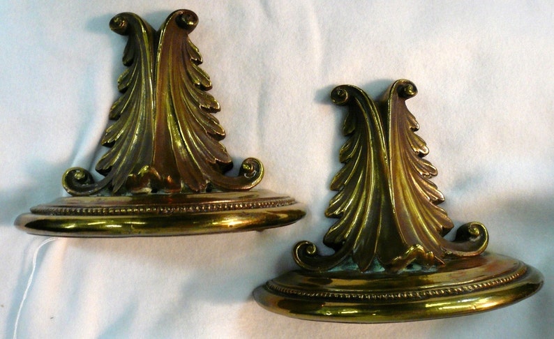 Pair of Brass Clad Carved Bookends or Brackets With Classical Styling ...