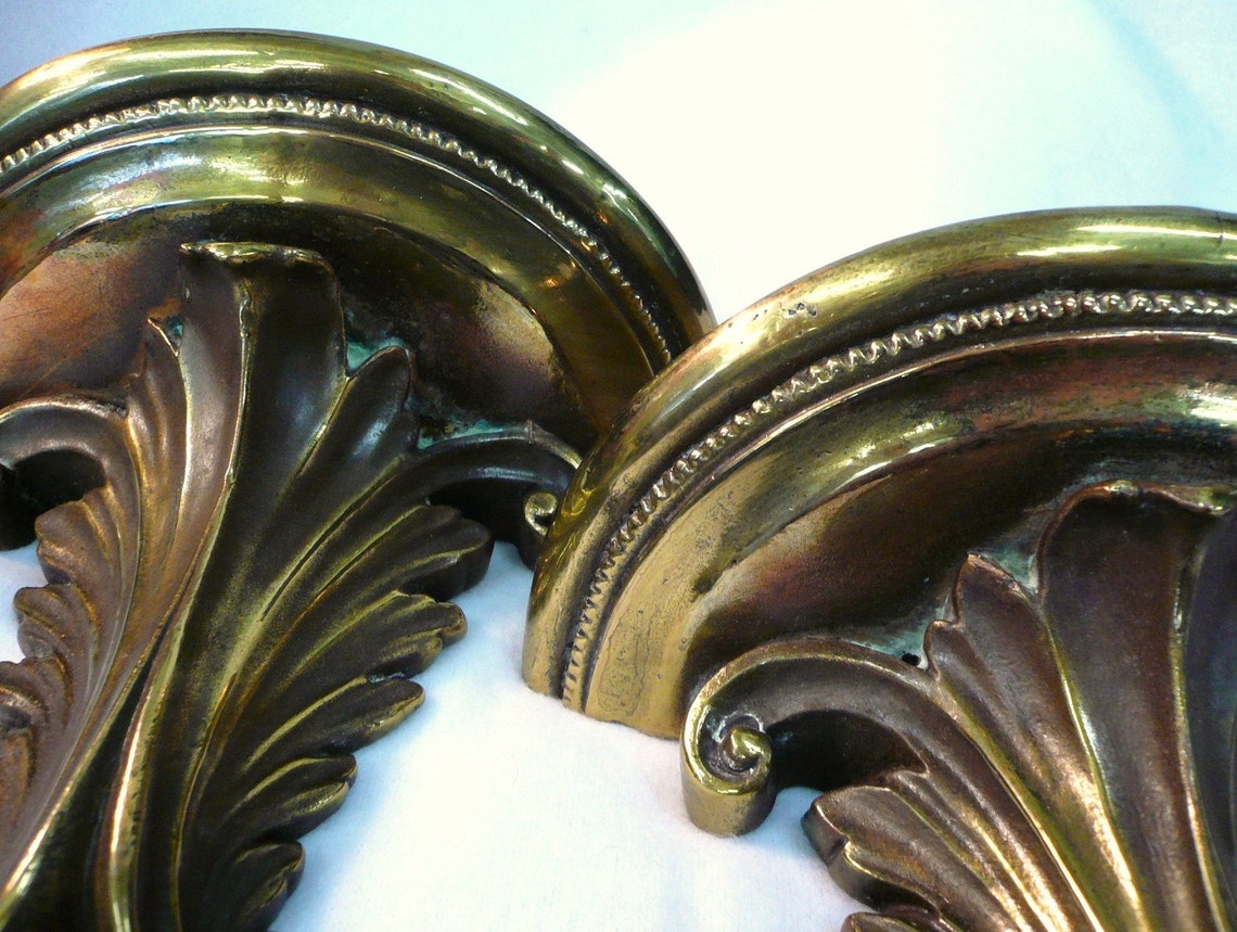 Pair of Brass Clad Carved Bookends or Brackets With Classical Styling ...