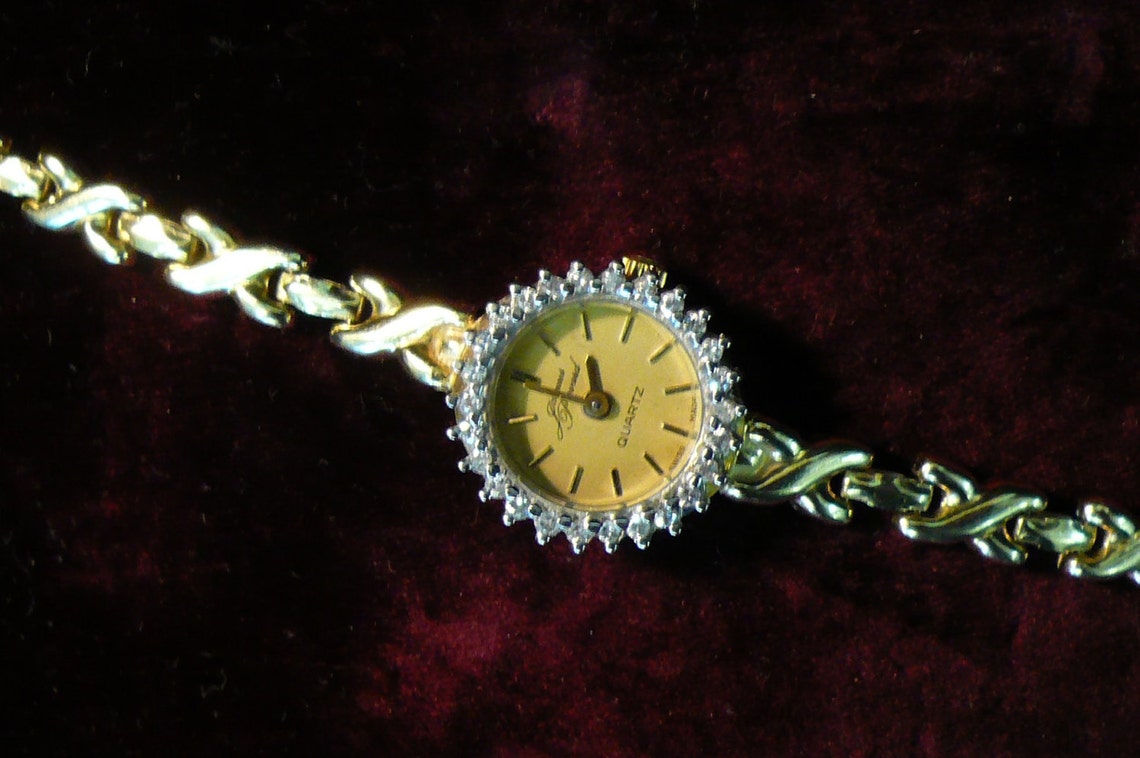 Jacques Prevard 14 KT Gold and Diamond Watch Bracelet - Etsy