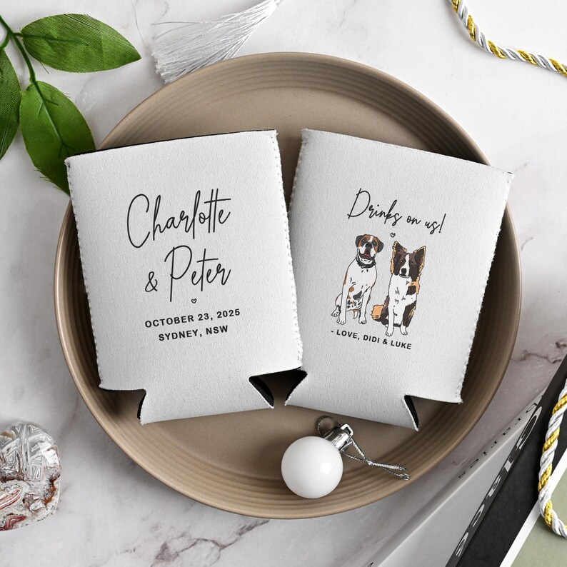 Personalized Stubby Holder | Custom Wedding Can Cooler | Monogram Wedding Favors | Pet Lover ...