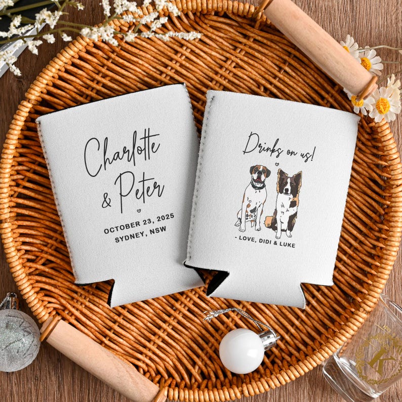 Personalized Stubby Holder | Custom Wedding Can Cooler | Monogram Wedding Favors | Pet Lover ...