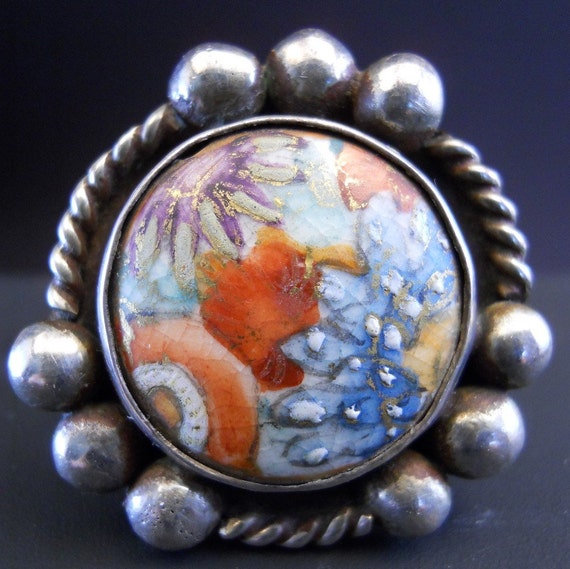 Satsuma Porcelain Button Ring: Sterling Silver, Hand-… - Gem