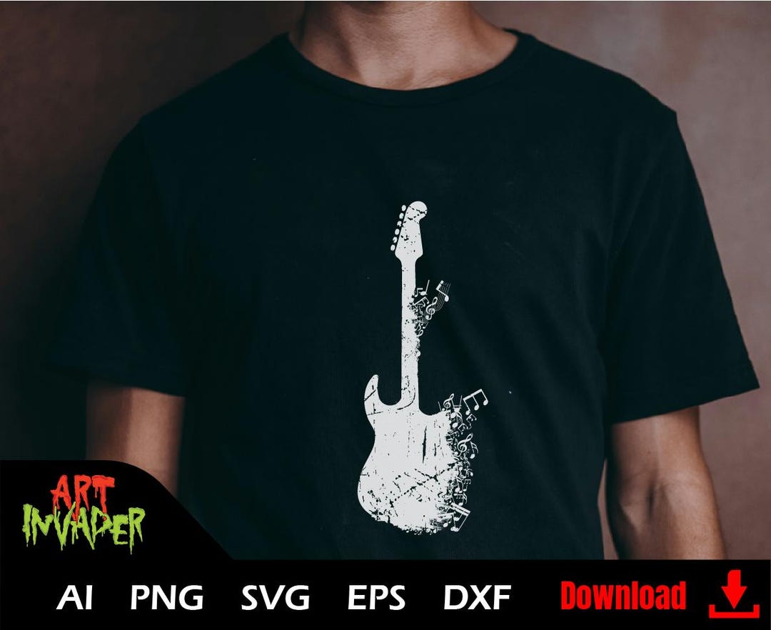 Distressed Guitar SVG, Grunge Electric Guitar Clipart, Music Notes PNG ...