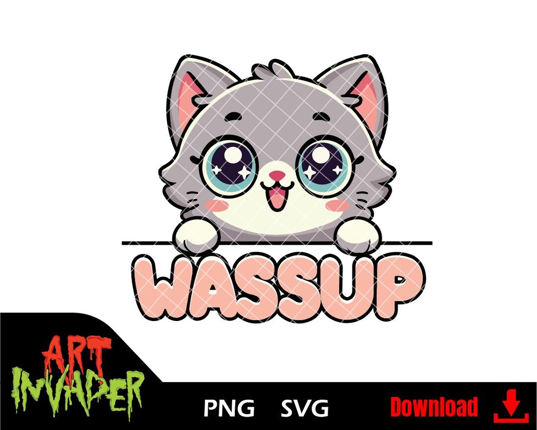 Kawaii Cat Svg, Peeking Cat Svg, Wassup Cute Kitten Stickers, Kitten ...