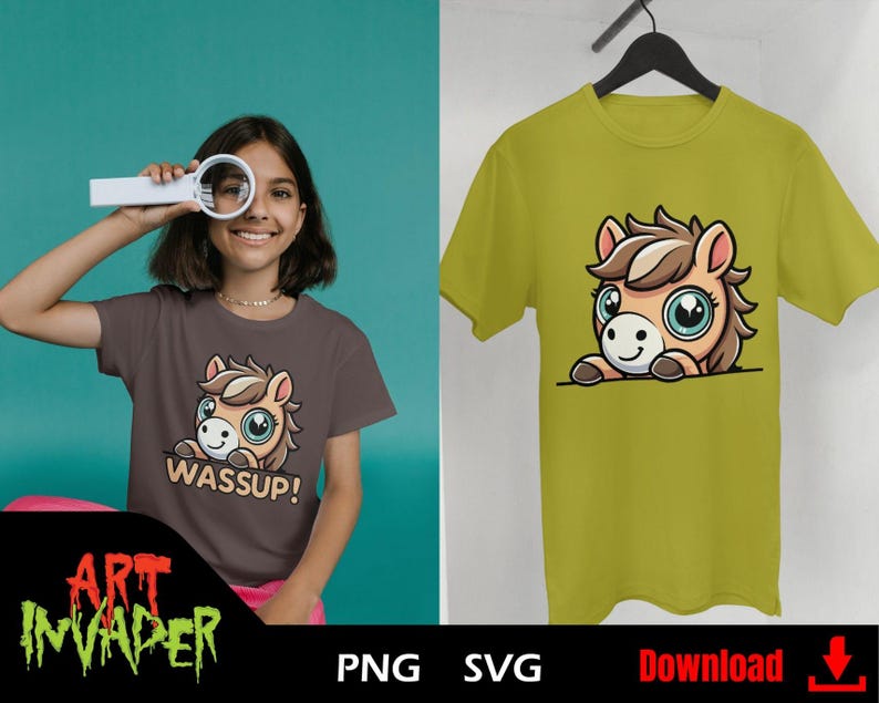 Wassup Kawaii Peeking Horse SVG PNG Files, Adorable Cute Horse Graphic ...