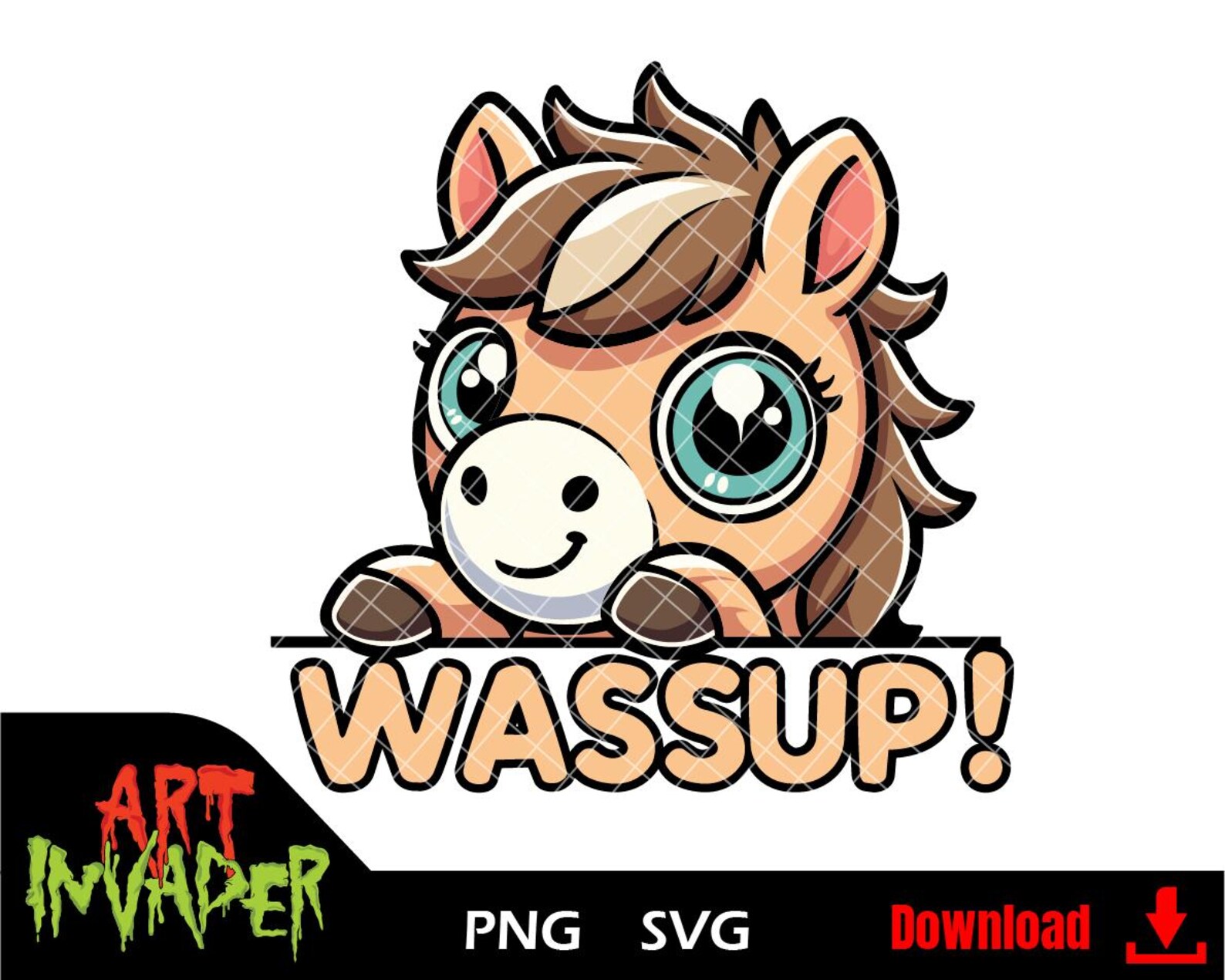 Wassup Kawaii Peeking Horse SVG PNG Files, Adorable Cute Horse Graphic ...