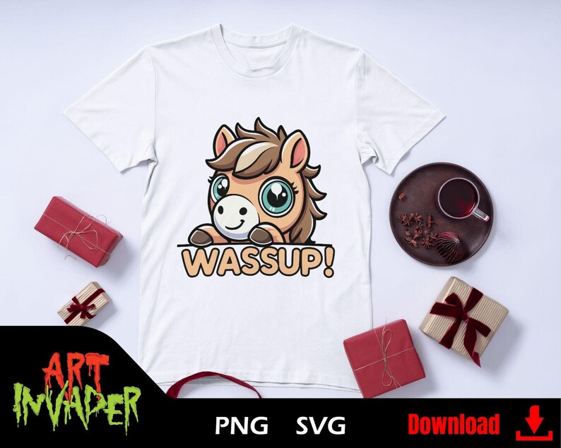 Wassup Kawaii Peeking Horse SVG PNG Files, Adorable Cute Horse Graphic ...