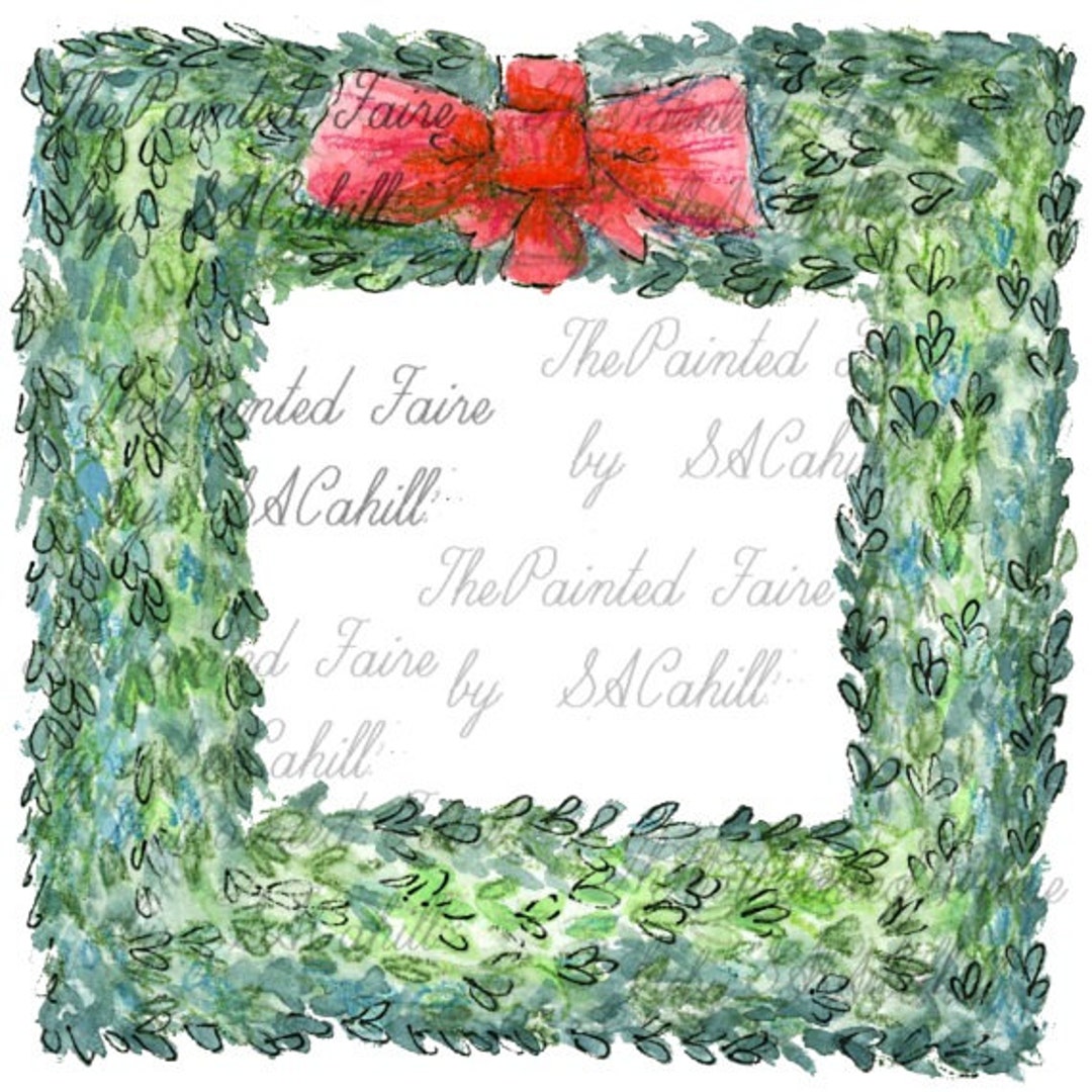 Christmas Wreath Clip Art, Square Wreath Clip Art, Boxwood Wreath ...