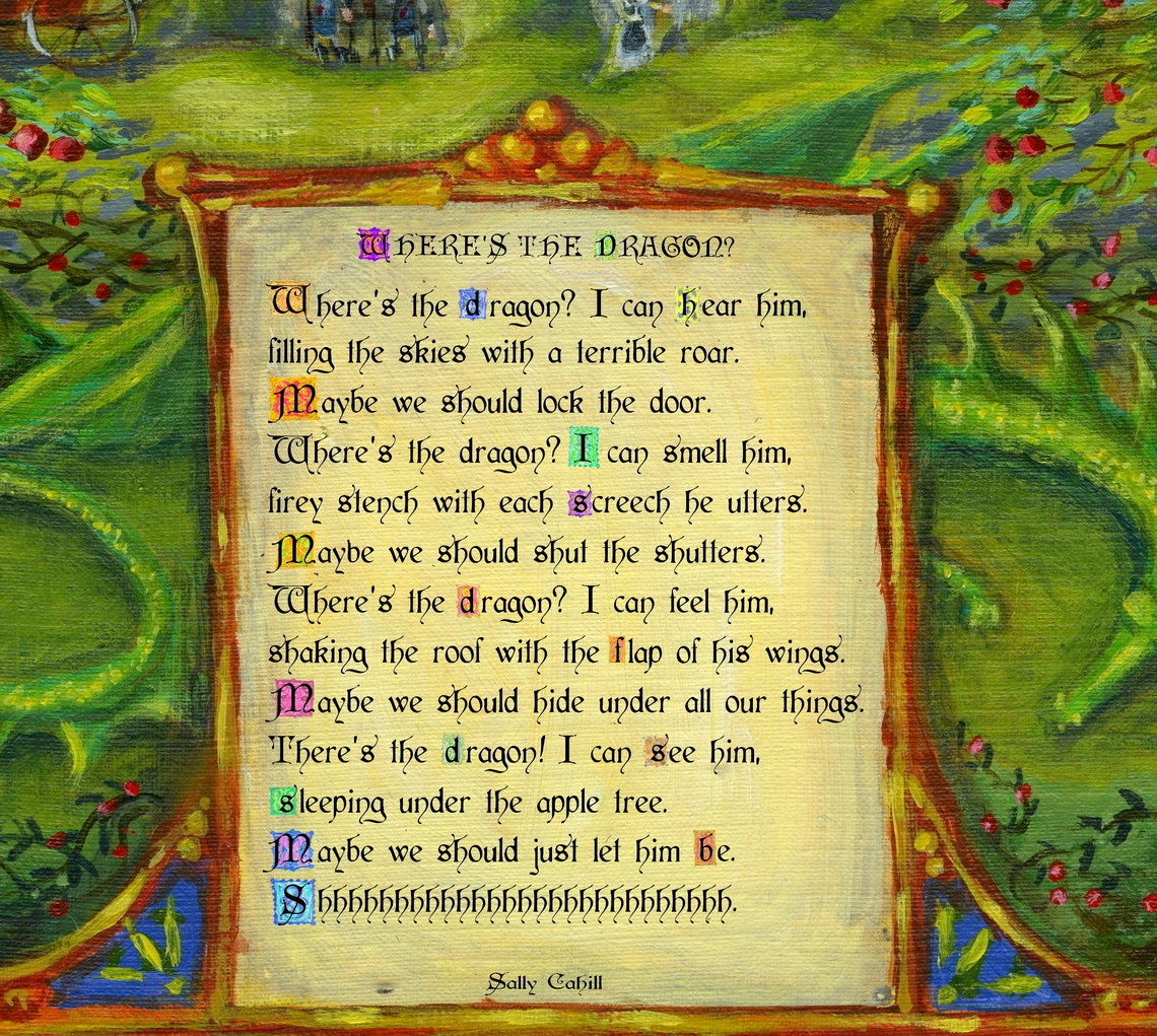 Dragon Art Print Nursery Rhyme Print Illustrated Poem | Etsy