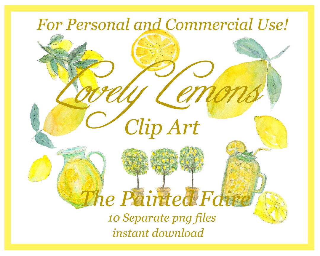 Lemon Clip Art, Commercial Use Lemon Graphics, Lemon Art Digital ...
