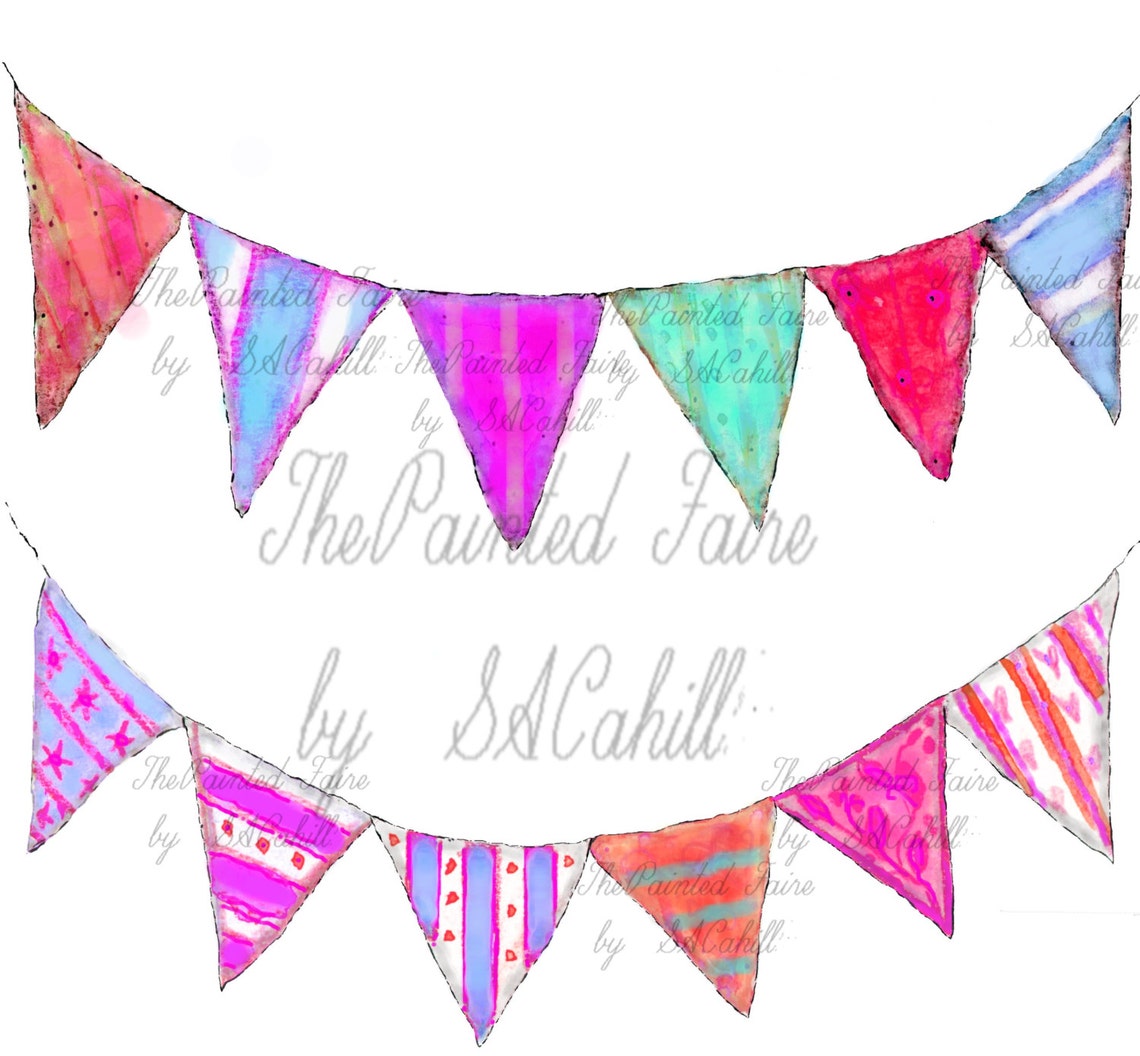 Pennant Banner Clip Art, Digital Banner, Clip Art Bunting, Clip Art ...