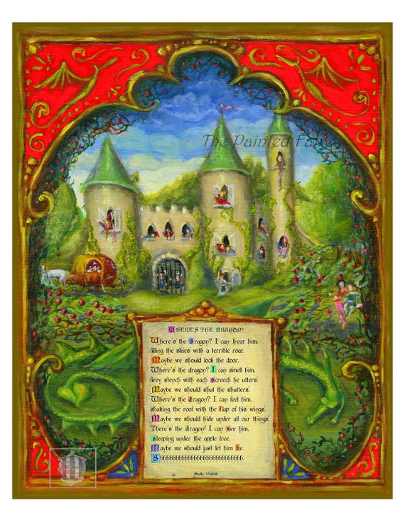 Dragon Art Print Nursery Rhyme Print Illustrated Poem | Etsy