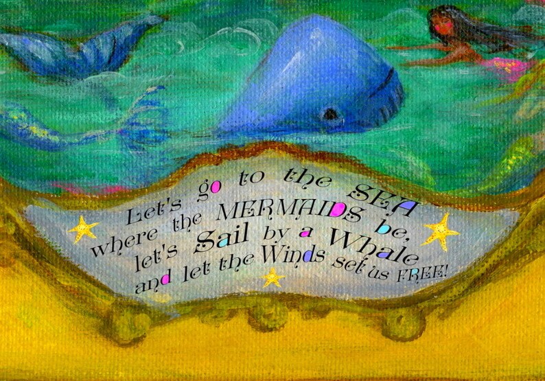 Mermaid Art Print. Nautical Printable Art, Sailing Ship Print, Whale ...