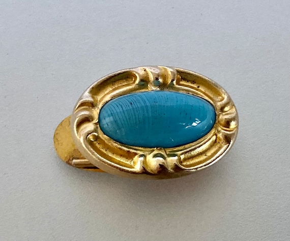 Antique Edwardian Embossed Oval Turquoise Lingerie Cl… - Gem
