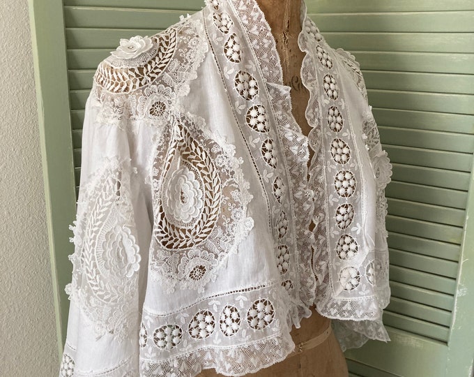 Antique Edwardian White Cotton Applique and Lace Shrug - Etsy
