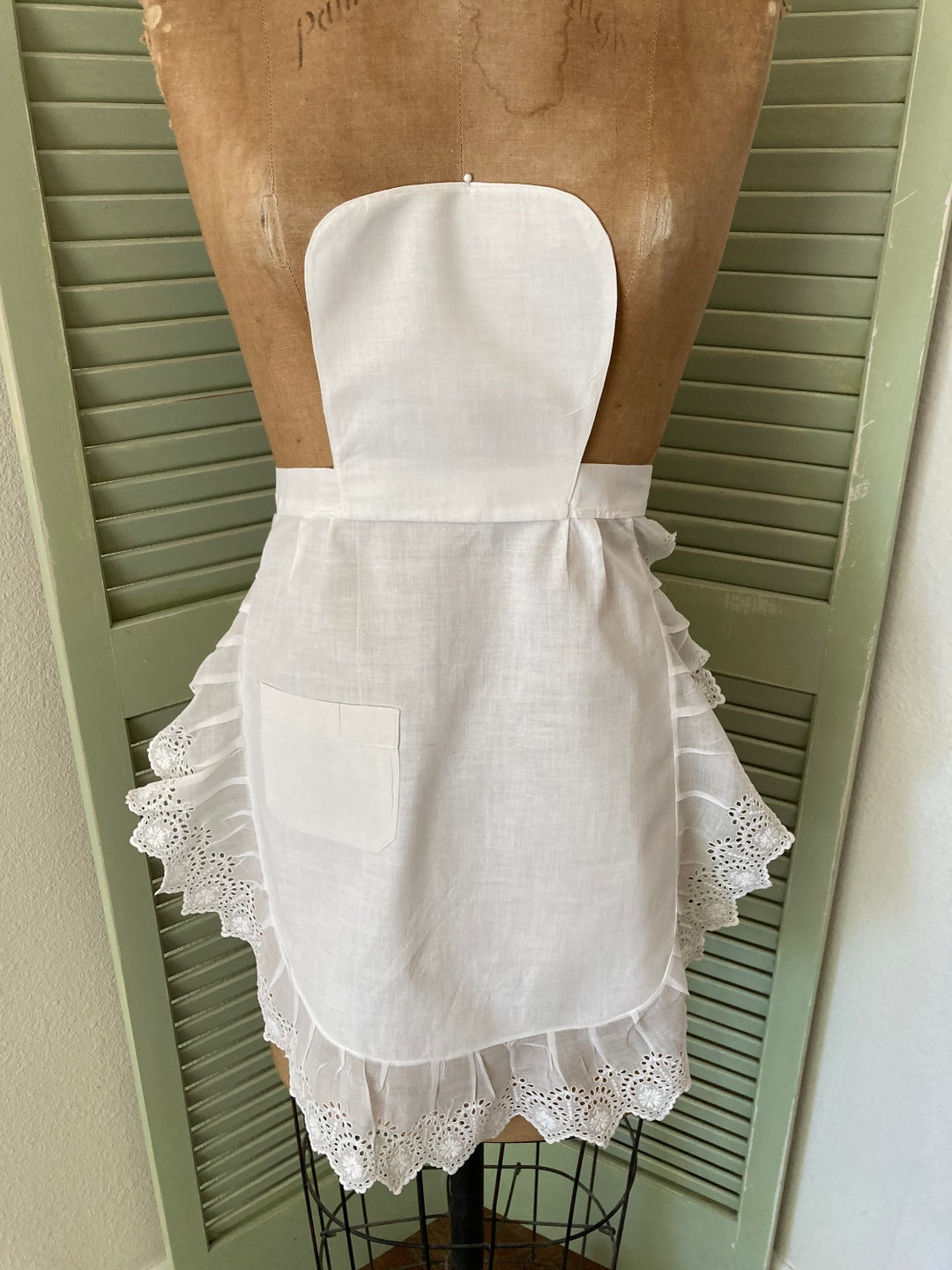Vintage White Cotton Eyelet French Maids Apron - Etsy