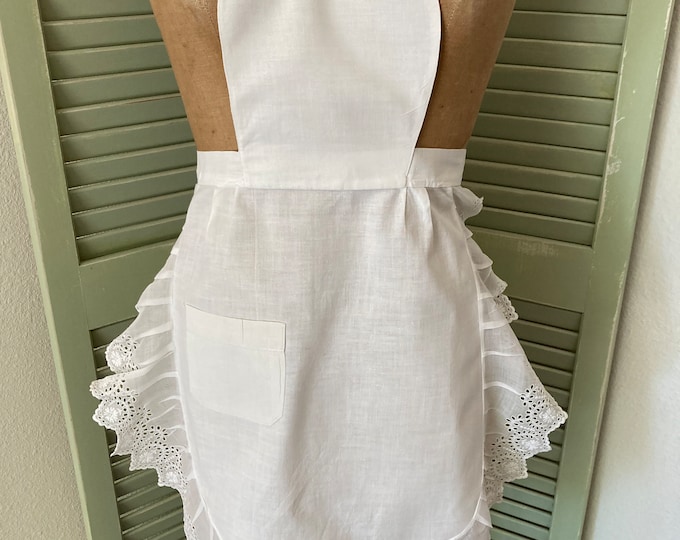 Vintage White Cotton Eyelet French Maids Apron - Etsy