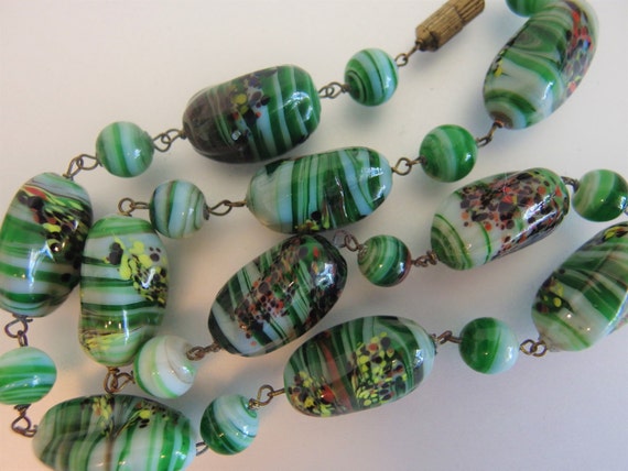 Vintage Art Glass Bead Necklace Gem