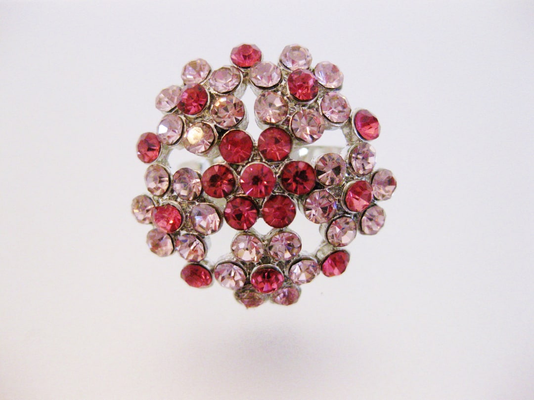 Vintage Pink & Red Rhinestone Statement Ring - Etsy
