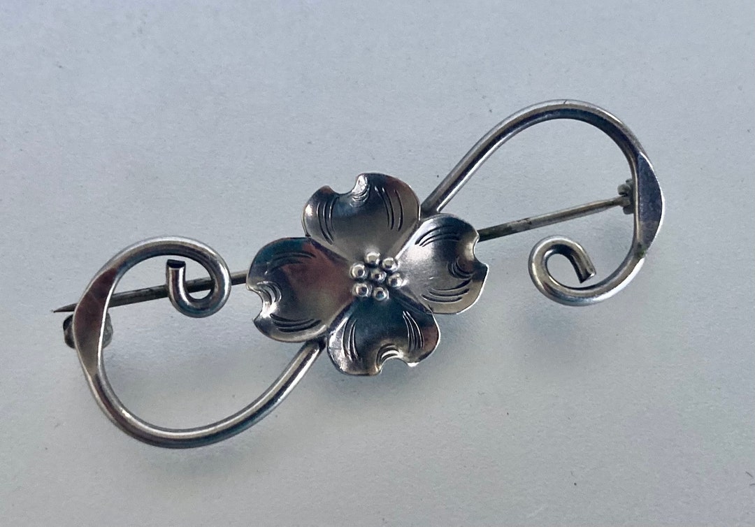 Vintage NYE Sterling Silver Dogwood Brooch - Etsy