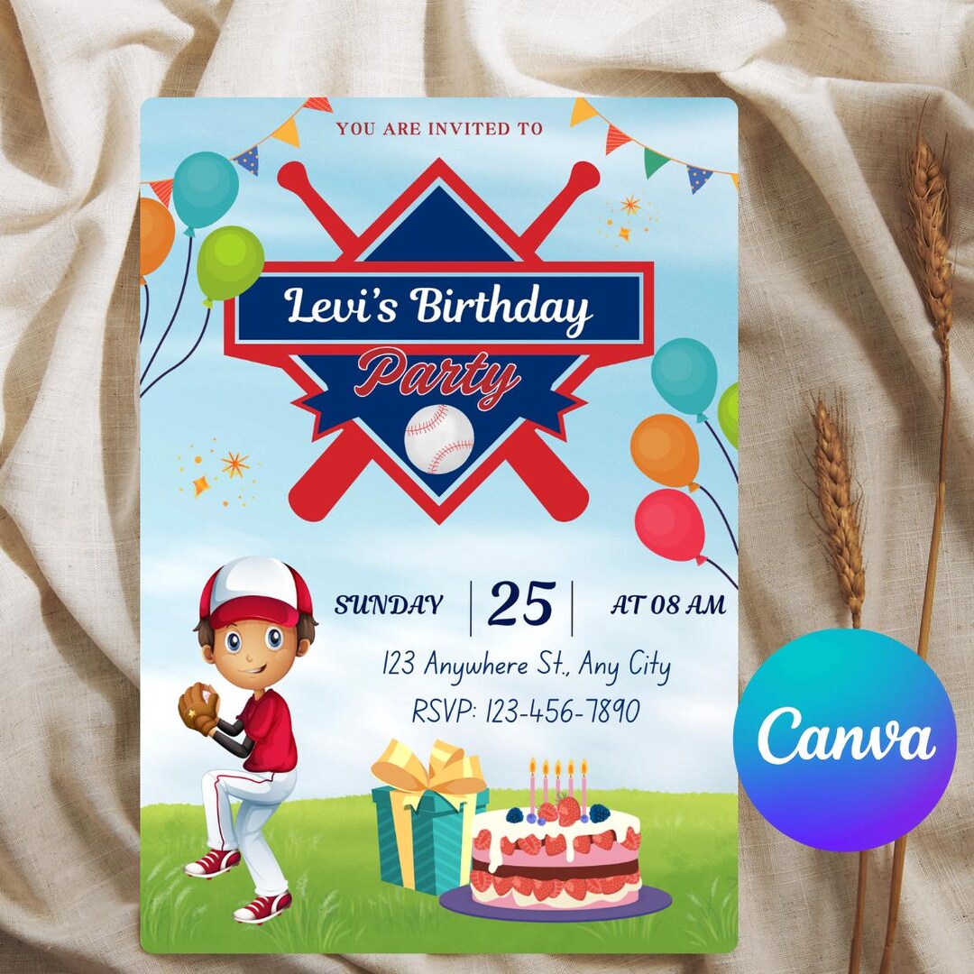 Baseball Themed Digital Invitation Template - Etsy