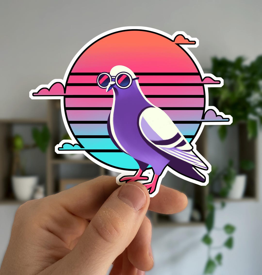 Retro Vaporwave Music Pigeon Sticker - Kiss-cut Vinyl Decal, Waterproof ...