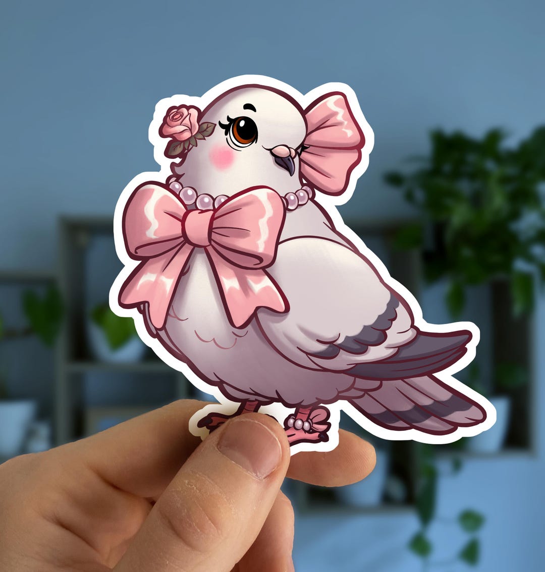 Cute Pigeon Sticker, Pink Aesthetic Bird Decal, Kawaii Vinyl Sticker ...
