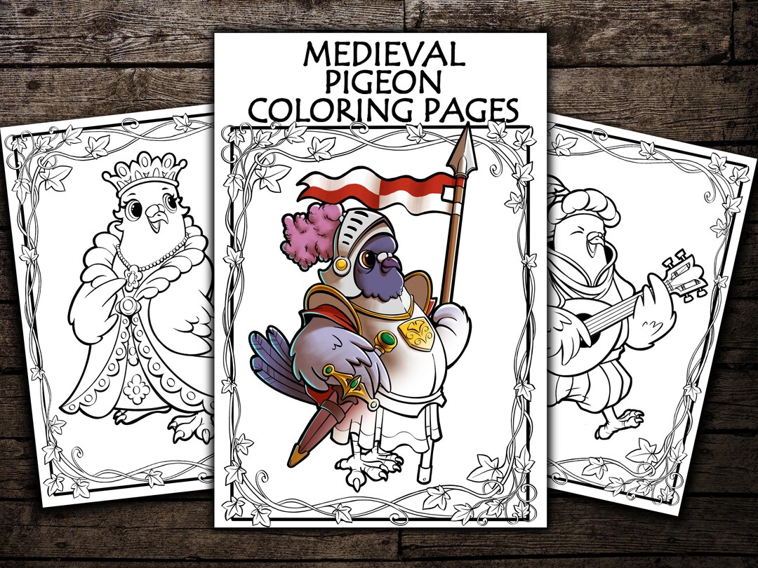 Medieval Pigeon Coloring Pages, Fantasy Pigeon Printable Art, Fun ...