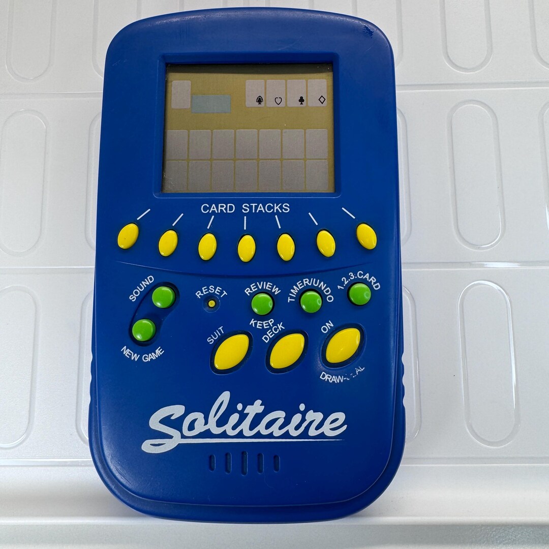 Vintage Handheld Electronic Solitaire Game - Classic Blue and Yellow ...
