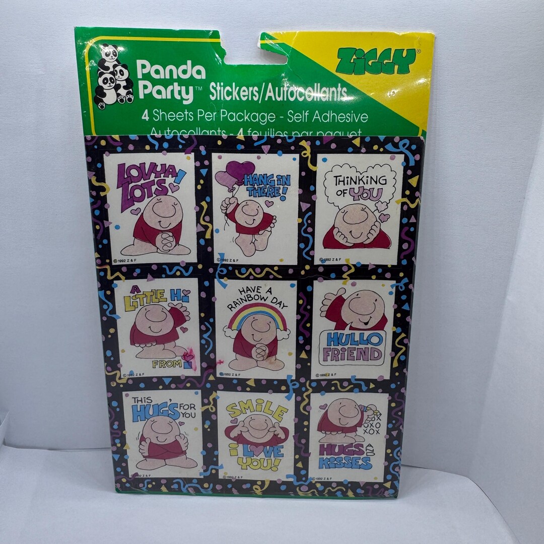 Vintage Ziggy Sticker Package. SEALED Set of 4 Sheets. 1992 Panda Party ...