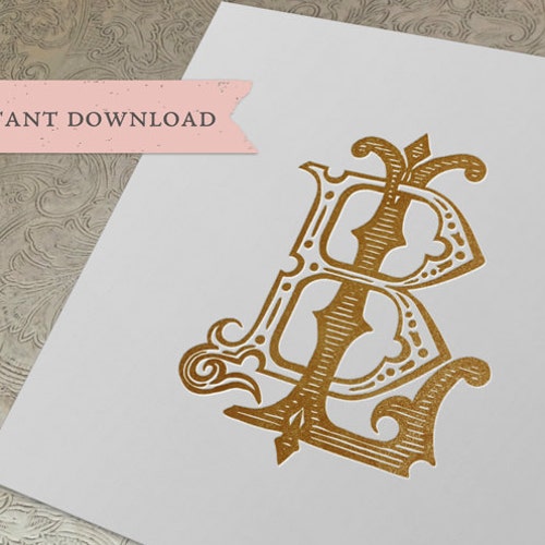 Vintage Wedding Monogram BL LB Wedding Invitation Digital - Etsy