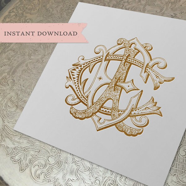 3 Letter Vintage Monogram - Etsy