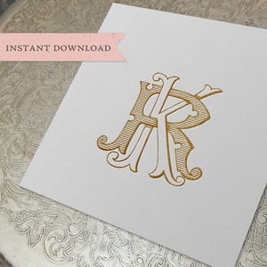 Vintage Monogram KR RK Digital Download K R - Etsy