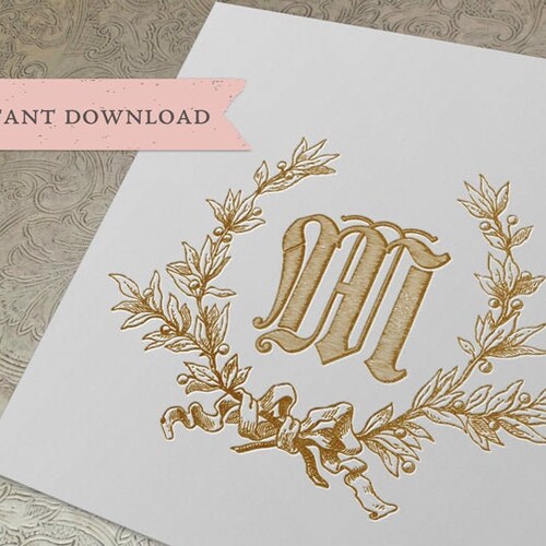 Vintage Wedding Crest Initial M Digital Download - Etsy