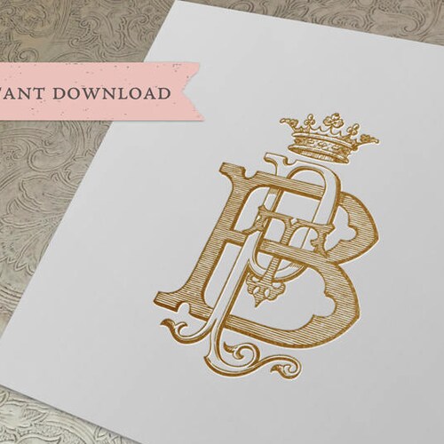 Vintage Monogram BP PB Digital Download B P - Etsy
