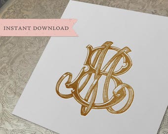 Vintage Wedding Monogram Logo BM MB Duogram B M Intertwined - Etsy