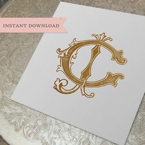 CJ JC Wedding Monogram Logo Vintage Duogram J C Intertwined - Etsy