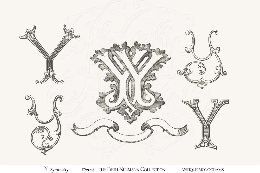 Antique Monogram Graphic Set the Beth Neumann Collection Symmetry Y - Etsy