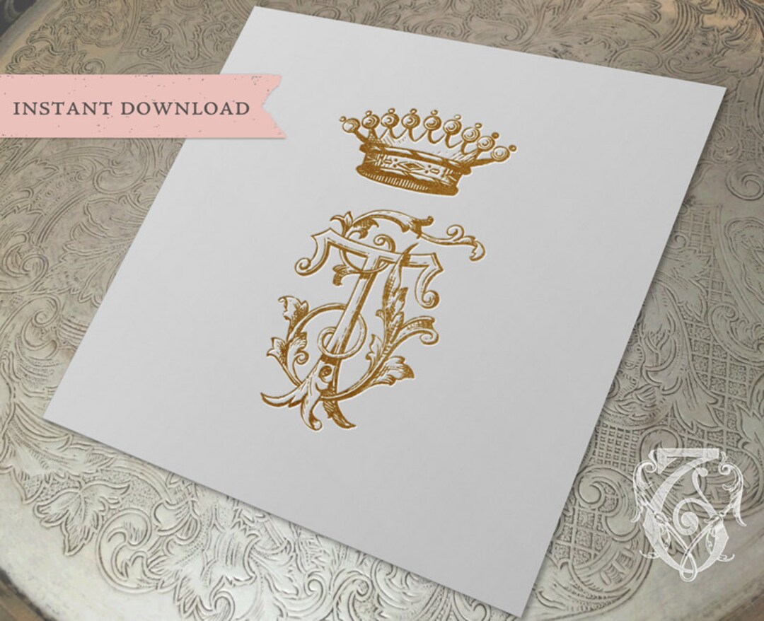 Vintage CROWN Monogram TJ JT Digital Download J T - Etsy