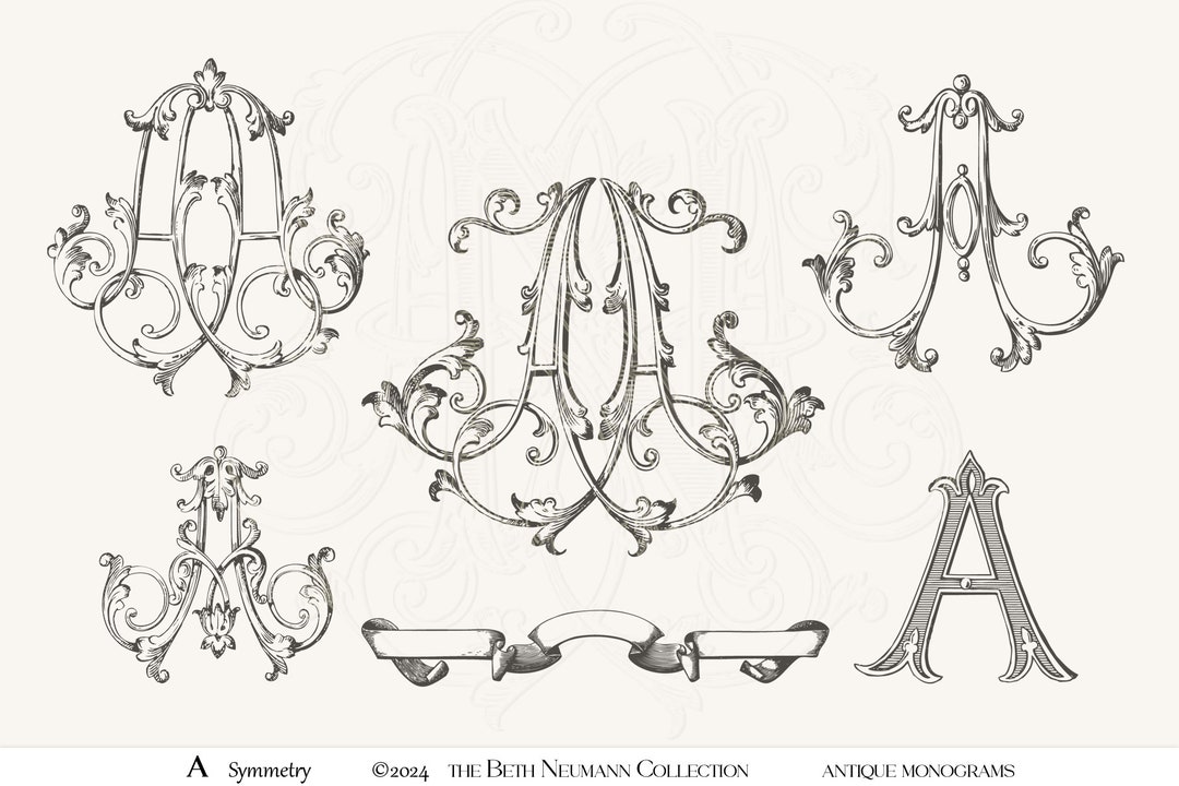 Antique Monogram Graphic Set the Beth Neumann Collection Symmetry A - Etsy