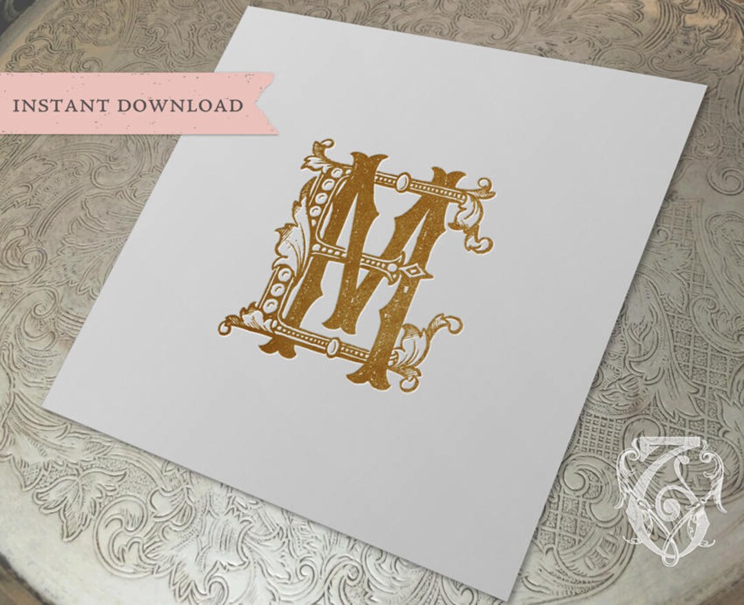 Vintage Monogram ME EM Digital Download E M - Etsy