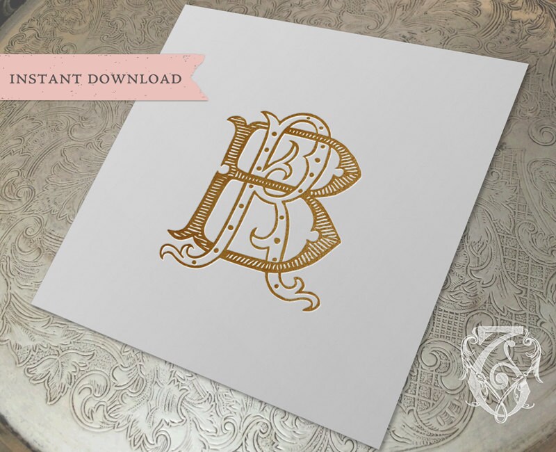 Vintage Monogram RB BR Digital Download B R - Etsy