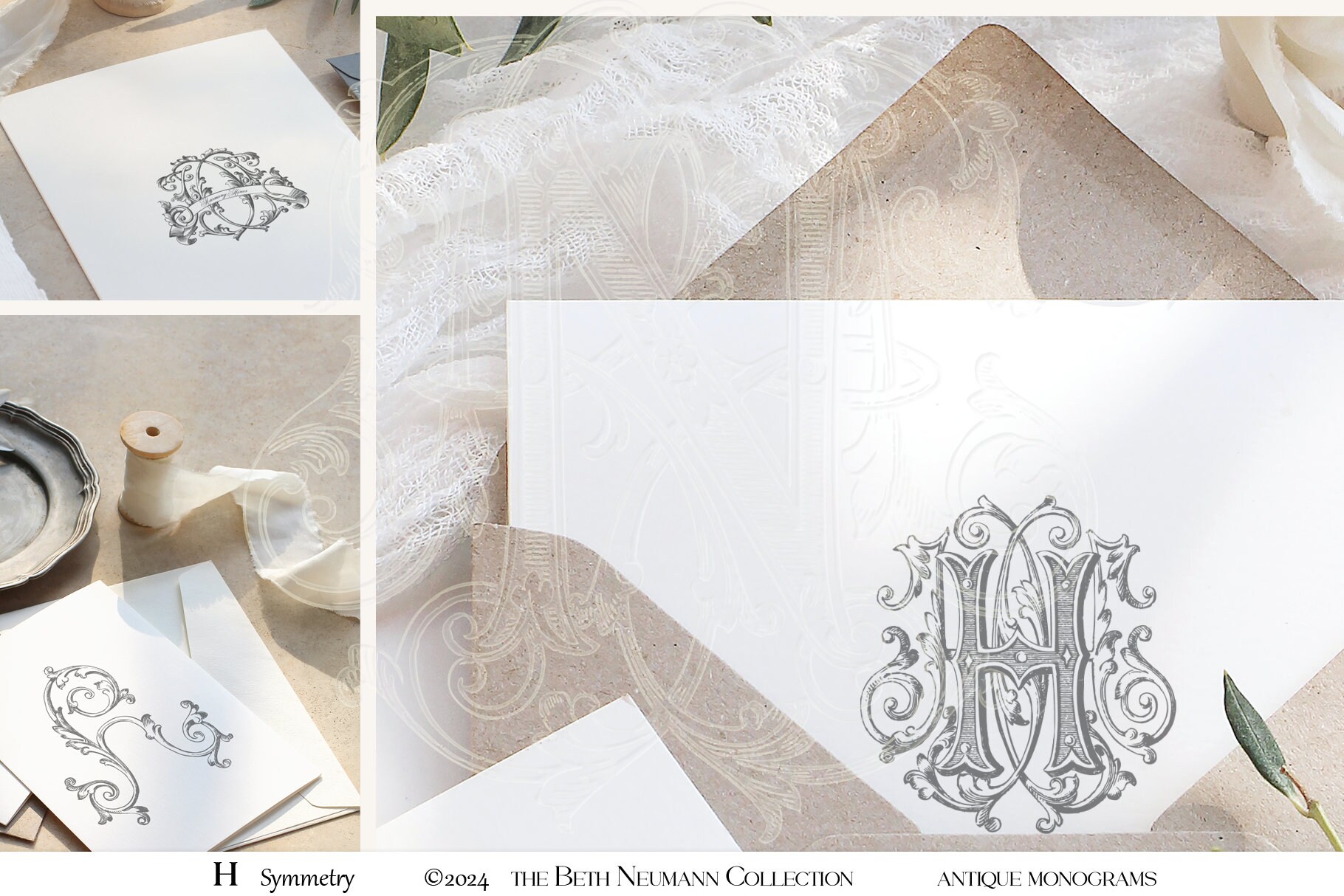 Antique Monogram Graphic Set the Beth Neumann Collection Symmetry H - Etsy