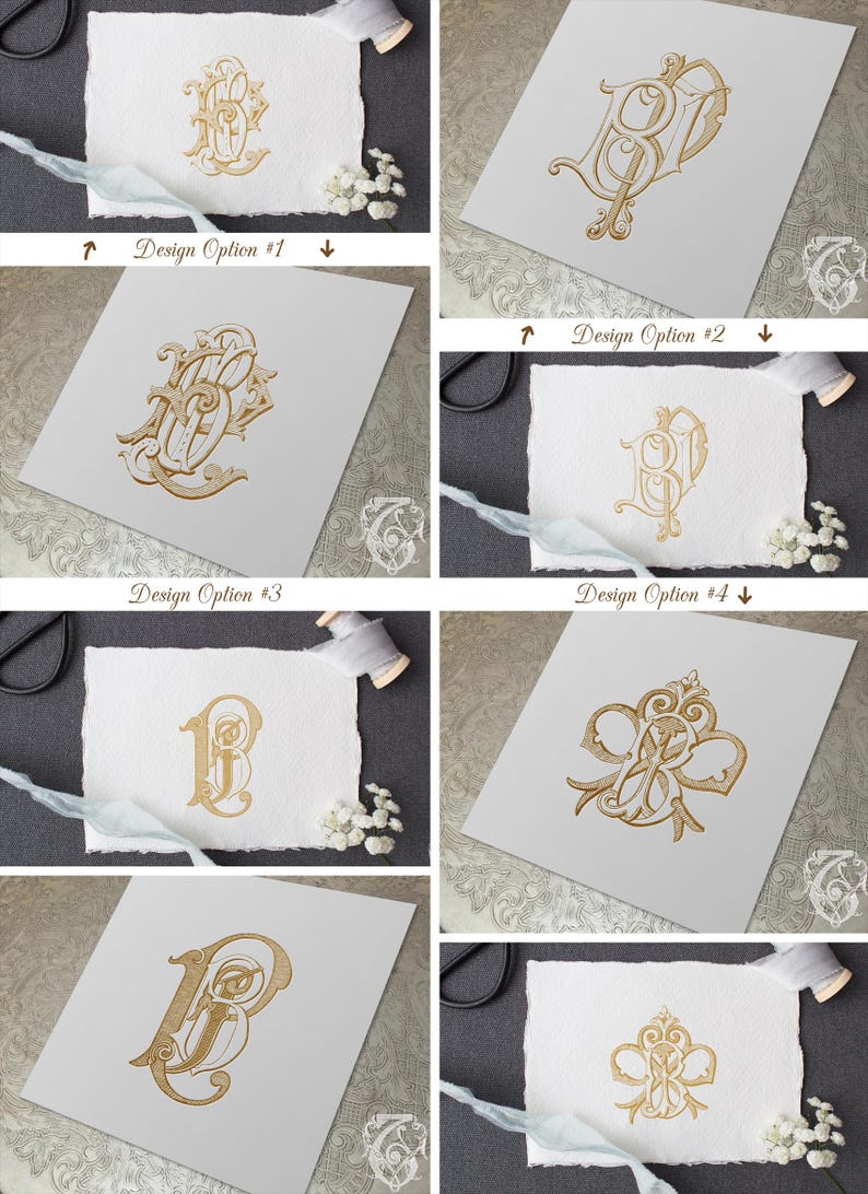 CUSTOM Three Initial Antique MONOGRAM - Etsy