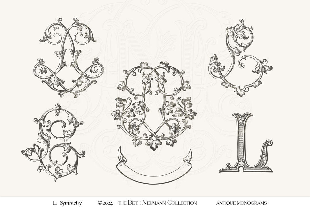 Antique Monogram Graphic Set the Beth Neumann Collection Symmetry L ...