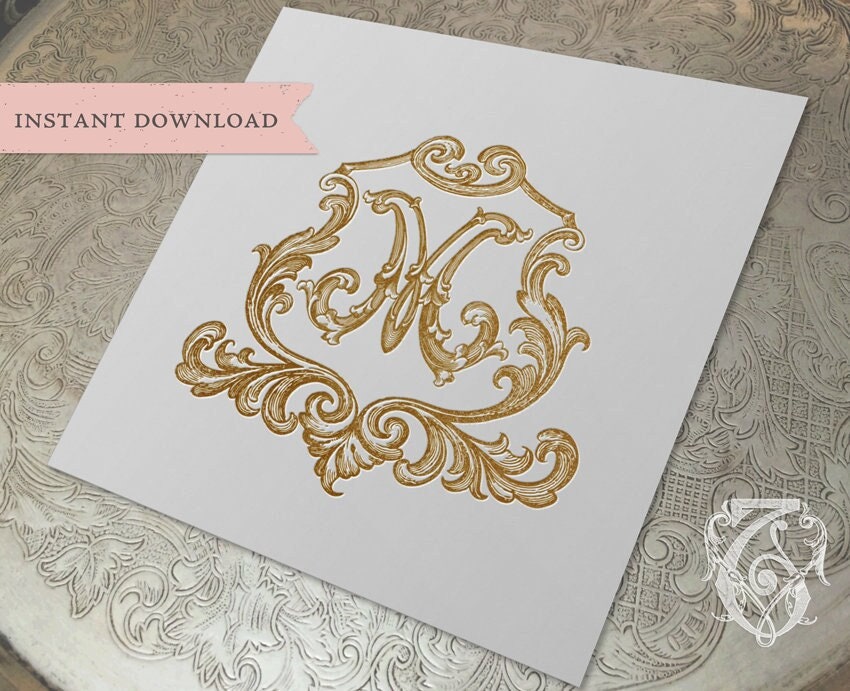 Antique M Initial Crest Digital Download Etsy